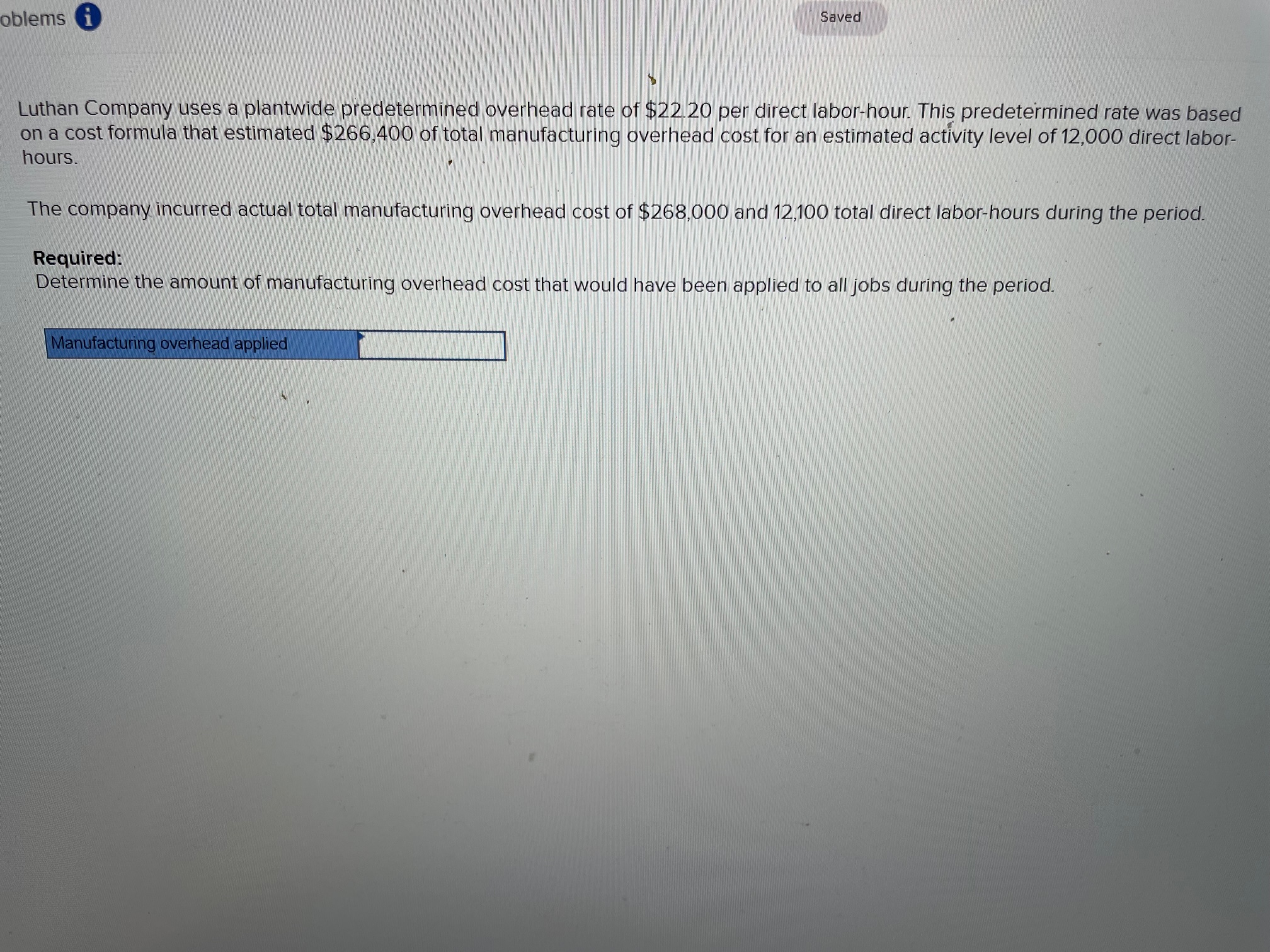 Solved Luthan Company uses a plantwide predetermined | Chegg.com