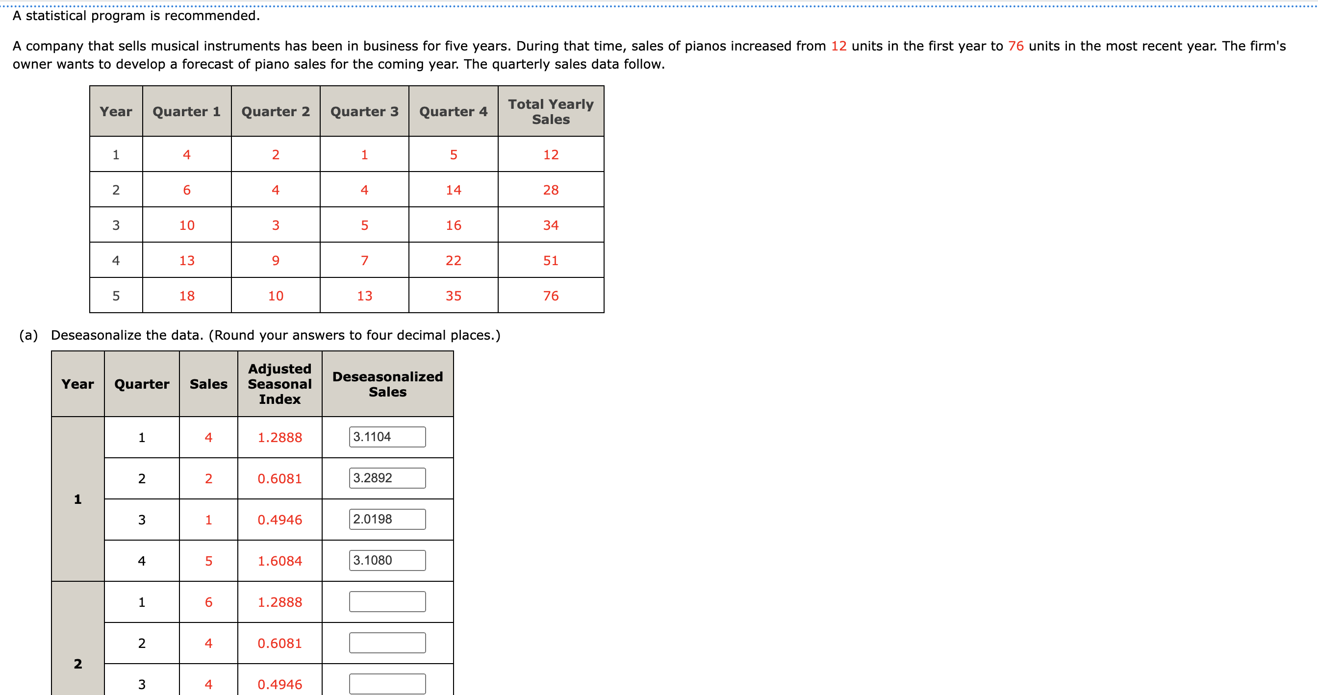 Solved A statistical program is recommended. owner wants to | Chegg.com