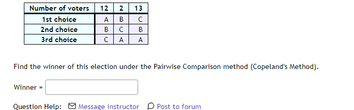 Solved Find the winner of this election under the Pairwise | Chegg.com