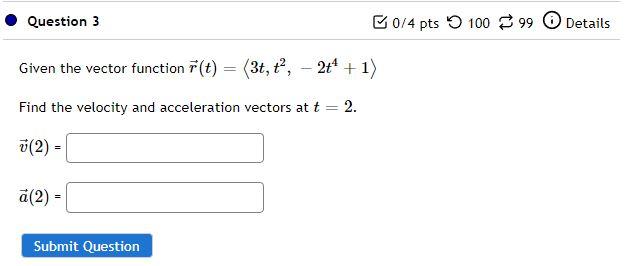 Solved Given The Vector Function R T 3t T2 −2t4 1 Find