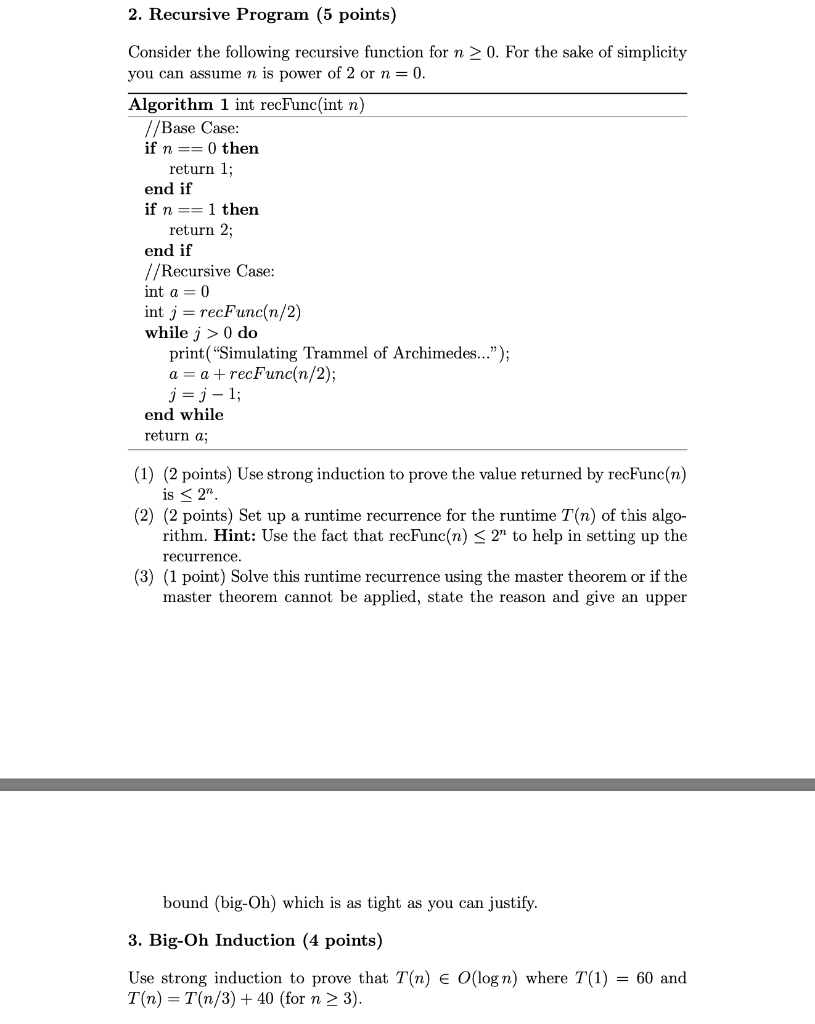 Solved 2. Recursive Program (5 points) Consider the | Chegg.com