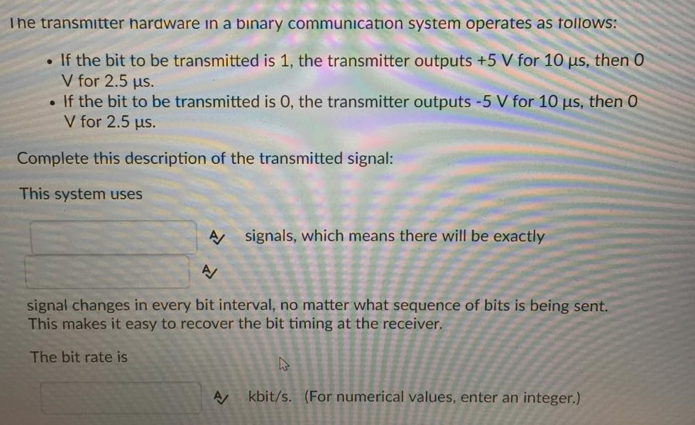 Solved I he transmitter nardware in a binary communication | Chegg.com