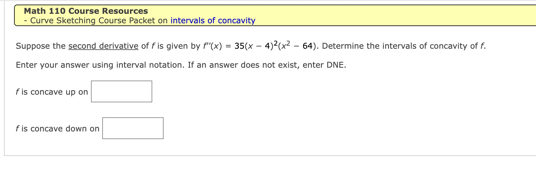 Solved Math 110 Course Resources Curve Sketching Course | Chegg.com