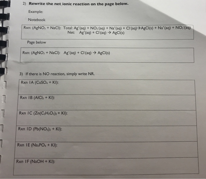 Solved 2) Rewrite the net ionic reaction on the page below. | Chegg.com