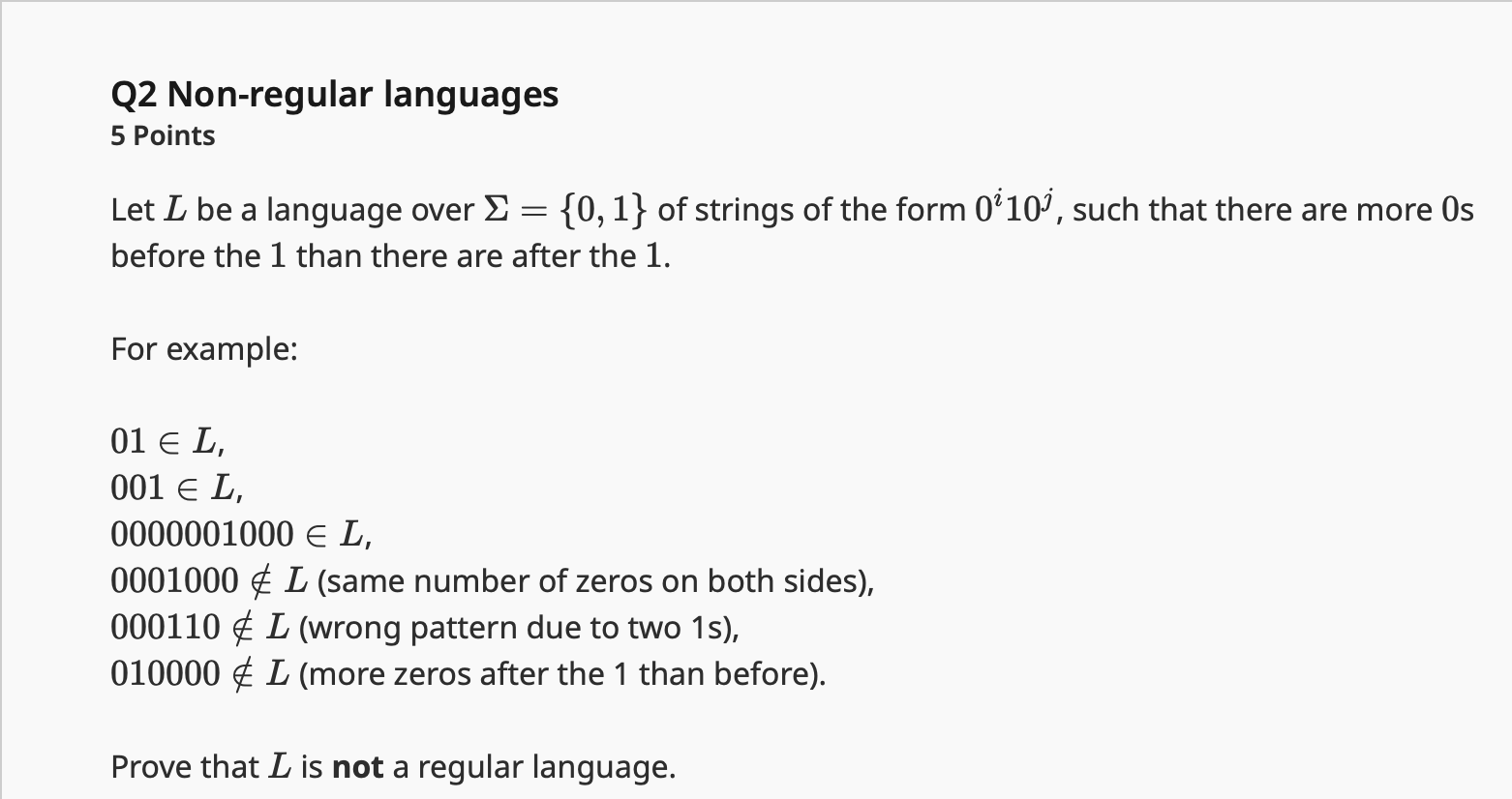 Solved Q2 Non-regular languages 5 Points Let L be a language | Chegg.com