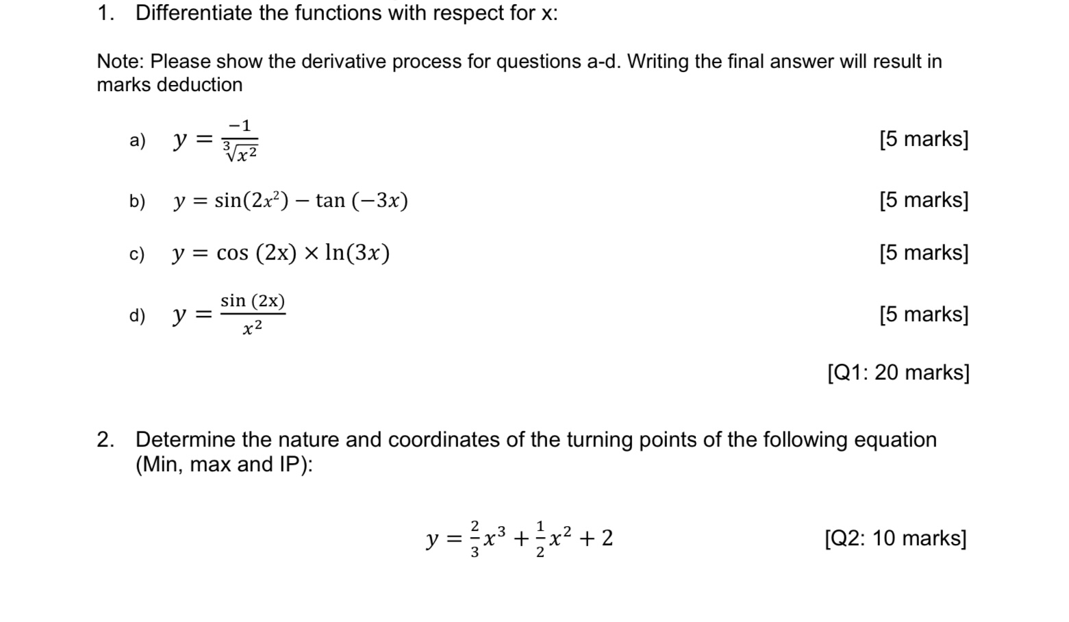 Solved 1. Differentiate the functions with respect for x : | Chegg.com