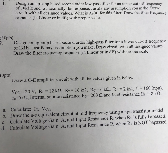Solved Design an op-amp based second order low-pass filter | Chegg.com