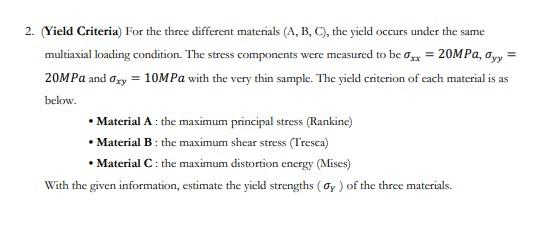 Solved 2. Yield Criteria) For the three different materials | Chegg.com