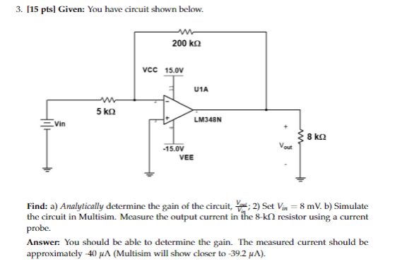 Solved 3. [15 pts] Given: You have circuit shown below. | Chegg.com