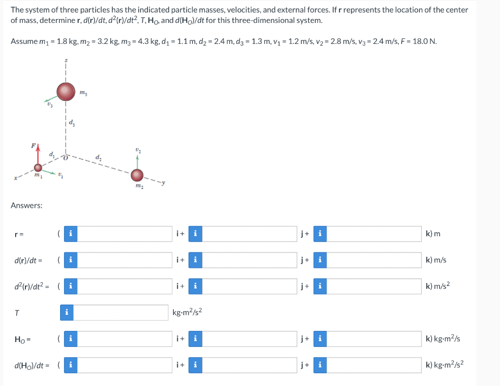 Solved The system of three particles has the indicated | Chegg.com