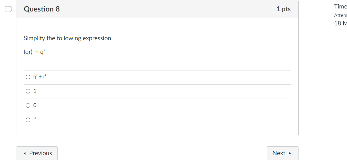 Solved Simplify the following expression (qr)′+q′Question 9 | Chegg.com