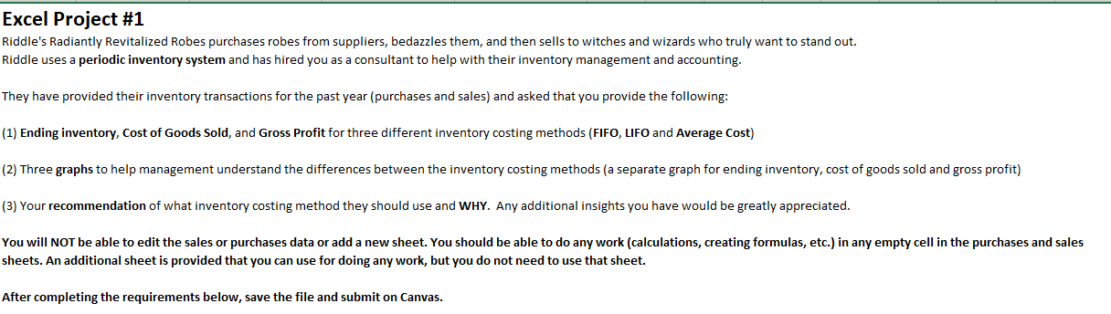 Excel Project \#1 Riddle's Radiantly Revitalized | Chegg.com