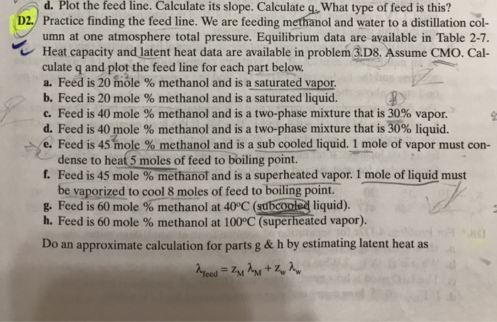 Solved d. Plot the feed line. Calculate its slope. Calculate | Chegg.com