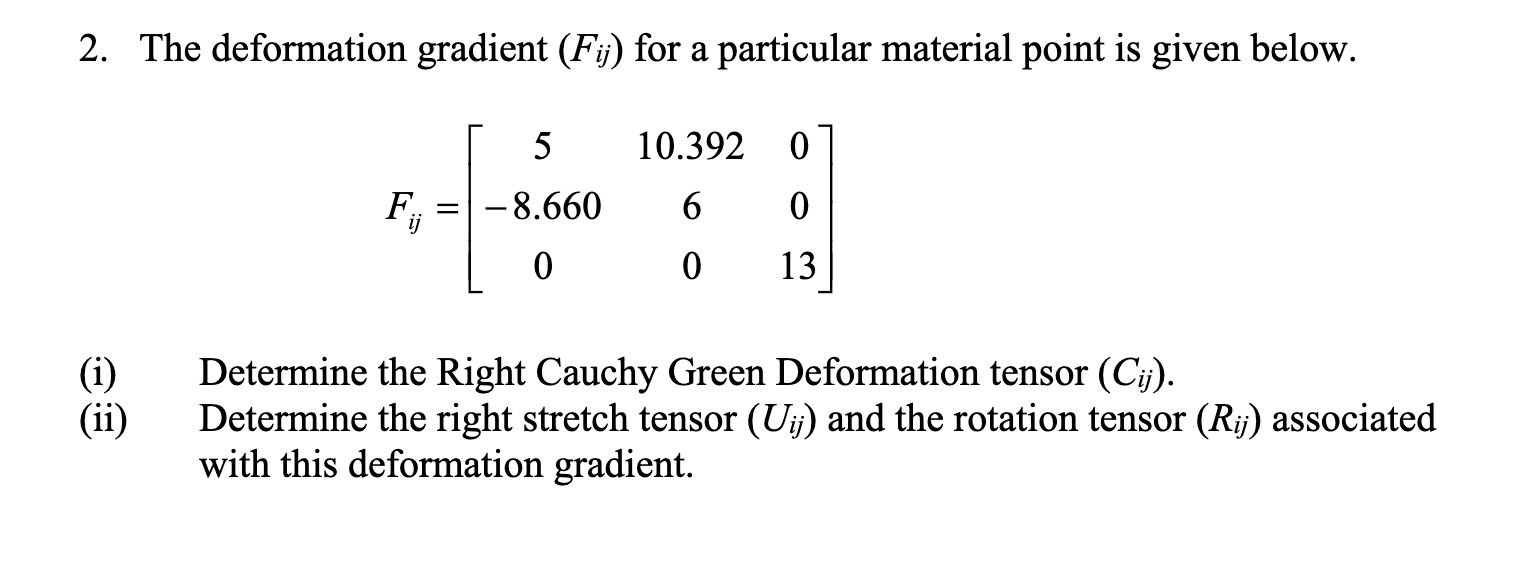 Solved 2. The deformation gradient (Fij) for a particular | Chegg.com