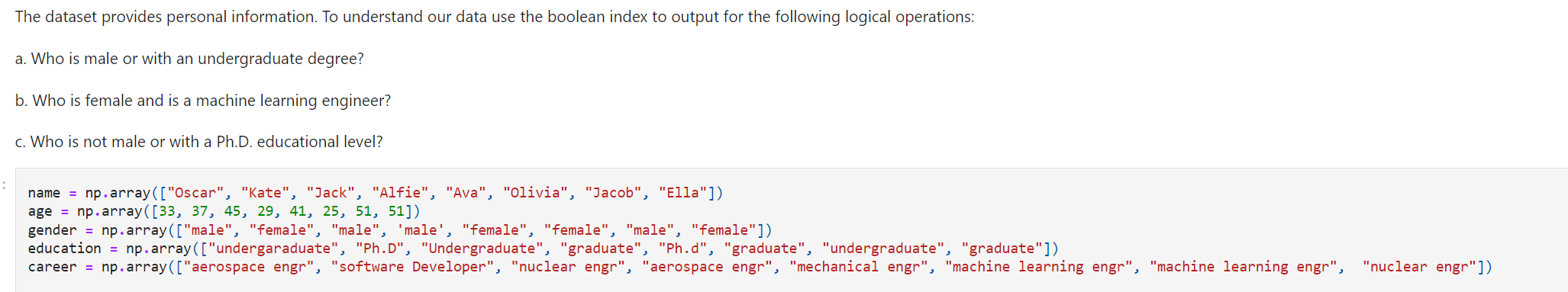 Solved The dataset provides personal information. To | Chegg.com