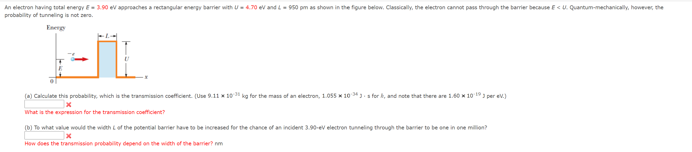 Solved An Electron Having Total Energy E 3 90 Ev