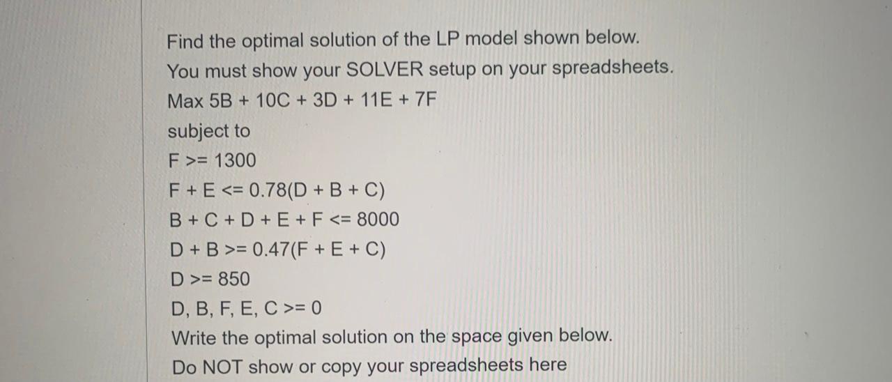 Solved Find the optimal solution of the LP model shown | Chegg.com