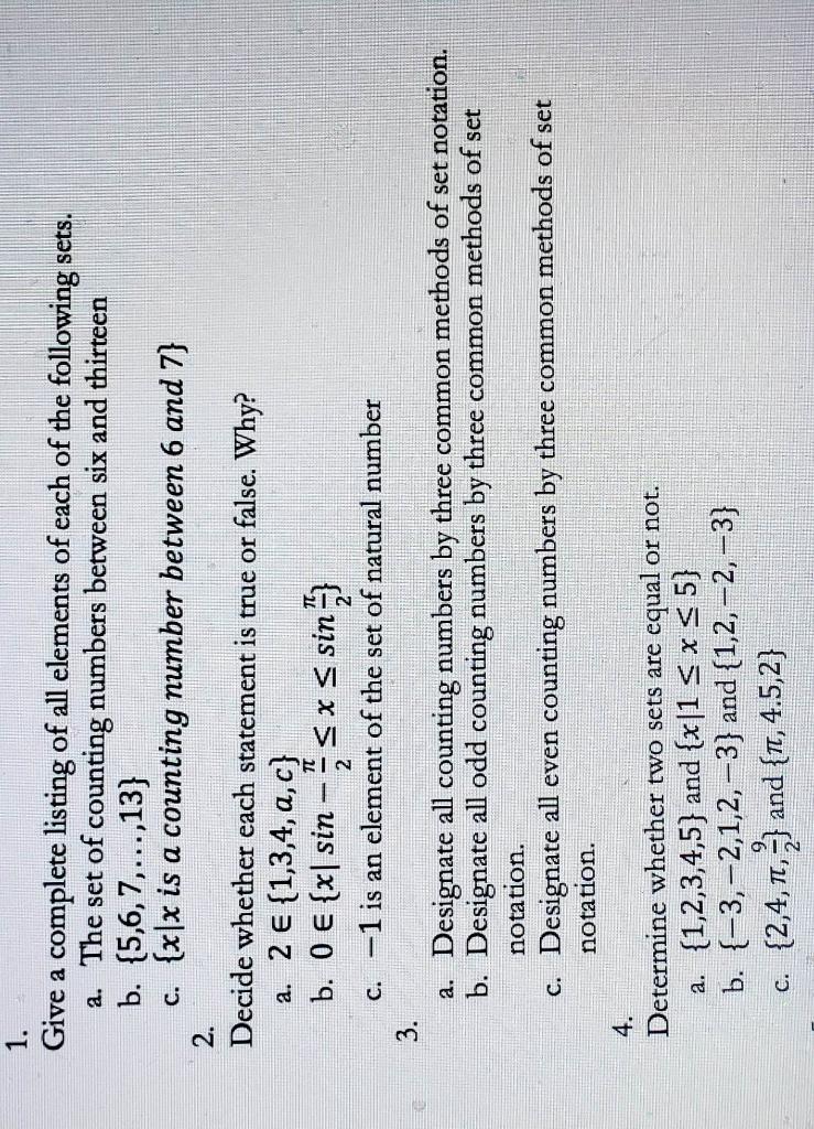 Solved 1. Give a complete listing of all elements of each of | Chegg.com