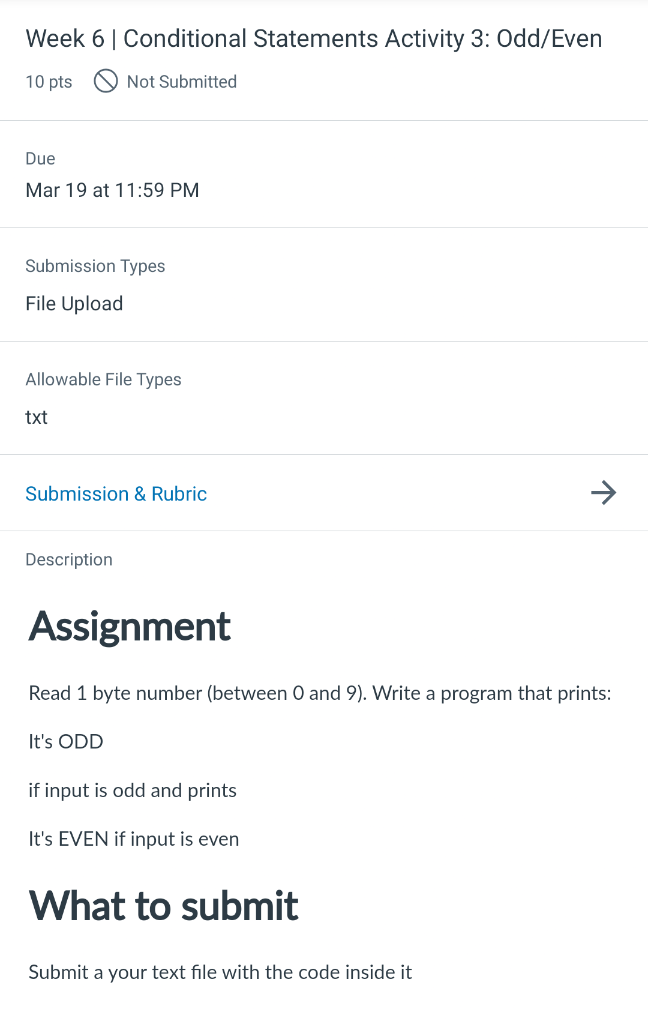 Solved Week 6 | Conditional Statements Activity 3: Odd/Even | Chegg.com