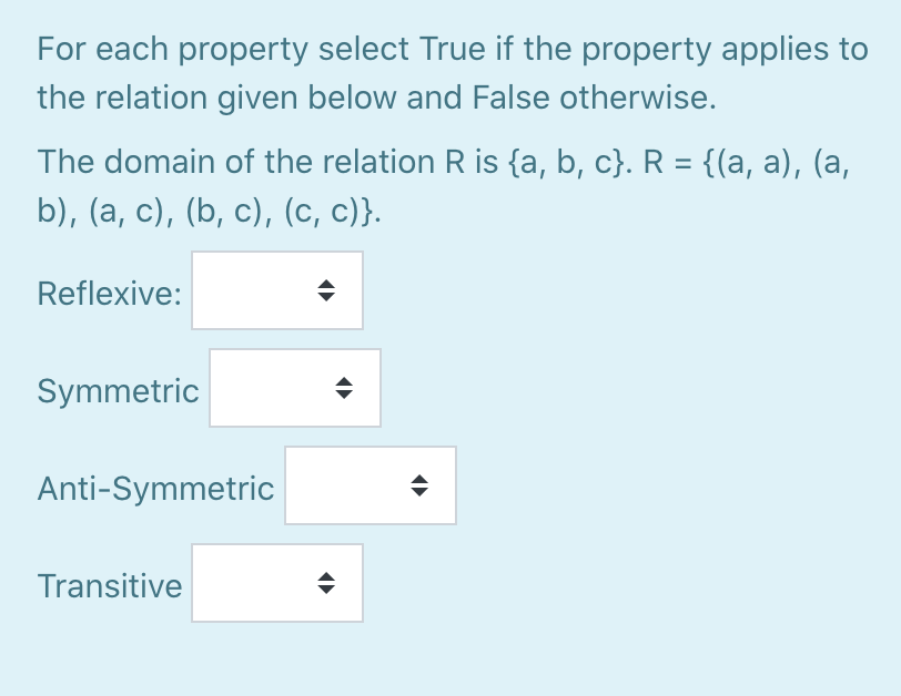 Solved For each property select True if the property applies | Chegg.com