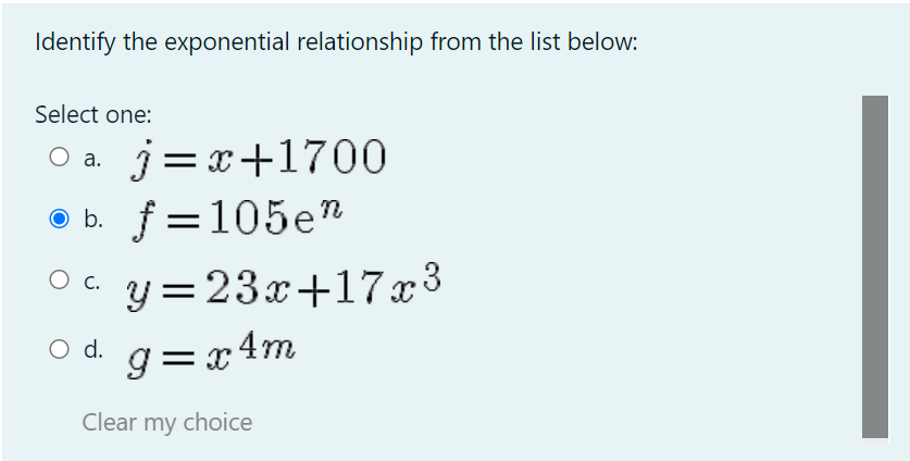 Solved Identify the exponential relationship from the list | Chegg.com