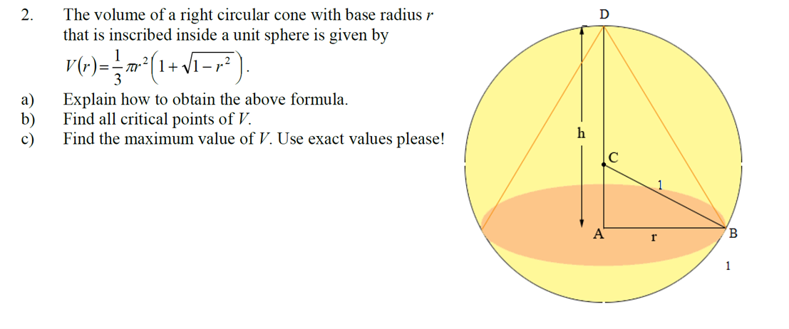Solved 2. D The volume of a right circular cone with base | Chegg.com