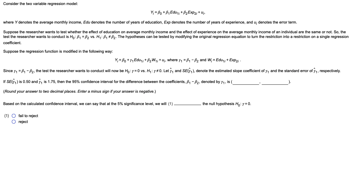 Solved Consider the two variable regression model: Y;= Bo+By | Chegg.com