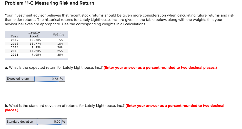 Solved Problem 11-C Measuring Risk and Return Your | Chegg.com