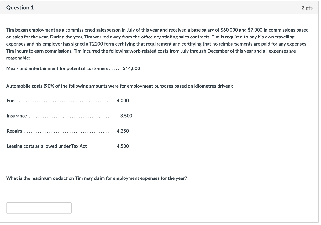 Solved Tim began employment as a commissioned salesperson in | Chegg.com