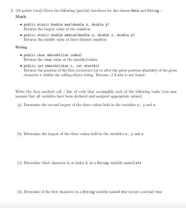 Solved 2. (10 points total) Given the following (partial) | Chegg.com