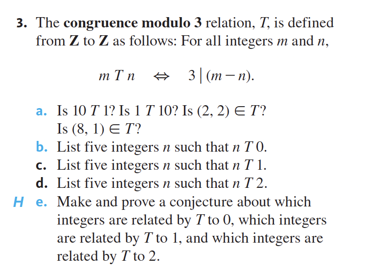 Solved 3. The congruence modulo 3 relation, T, is defined | Chegg.com