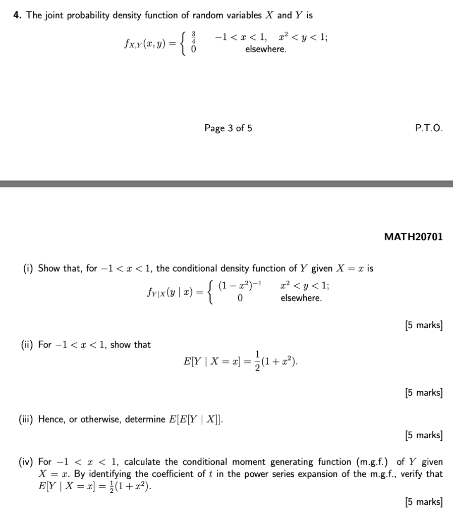 Solved 4 The Joint Probability Density Function Of Random Chegg