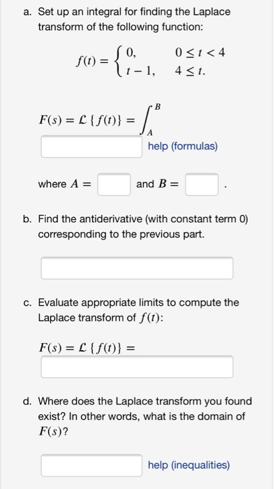 Solved a. Set up an integral for finding the Laplace | Chegg.com