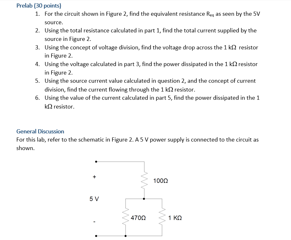 Solved Prelab (30 ﻿points)1. ﻿For the circuit shown in | Chegg.com