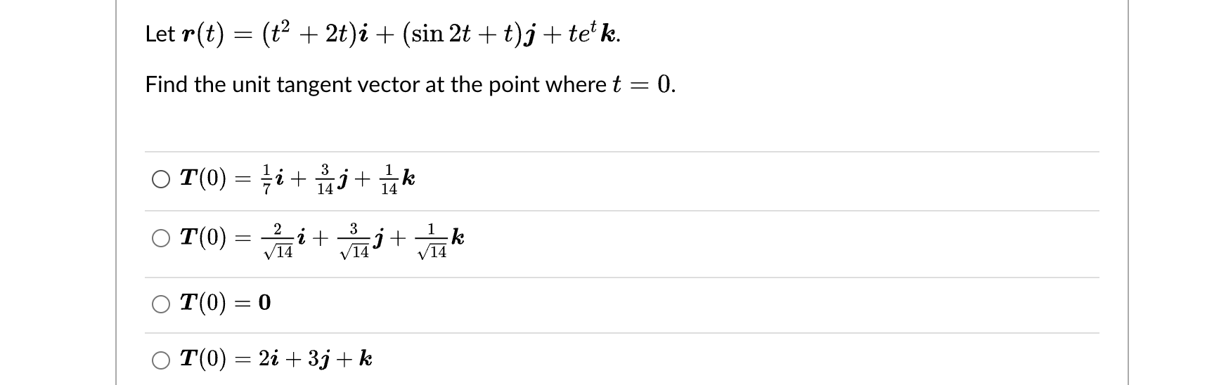 Solved Let r(t)=(t2+2t)i+(sin2t+t)j+tetk. Find the unit | Chegg.com