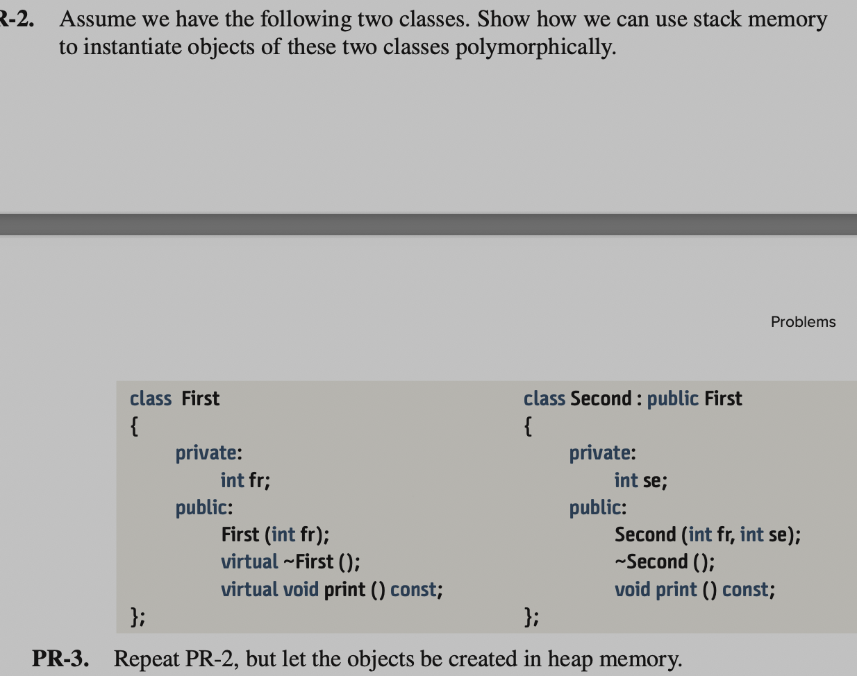 Solved Pr 1 Assume we have a class named Base and two | Chegg.com