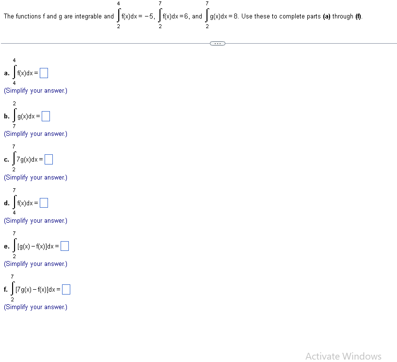 Solved 7 7 The functions f and g are integrable and | Chegg.com