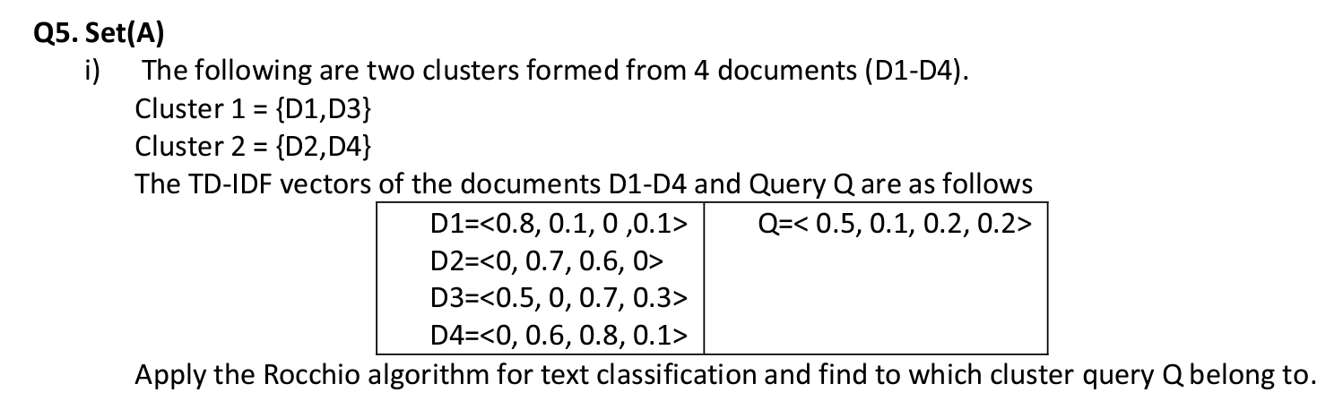 Solved 25. Set(A) i) The following are two clusters formed | Chegg.com