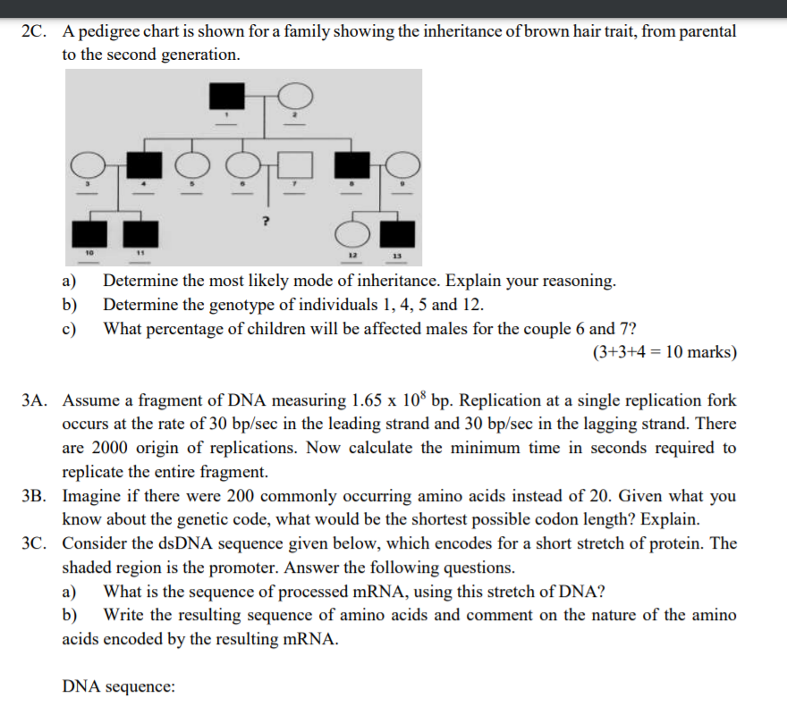 Solved 2C. A pedigree chart is shown for a family showing | Chegg.com