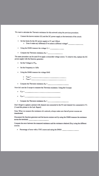 ENGR 2405 (Lab) Experiment 4 Thevenin Resistance and | Chegg.com