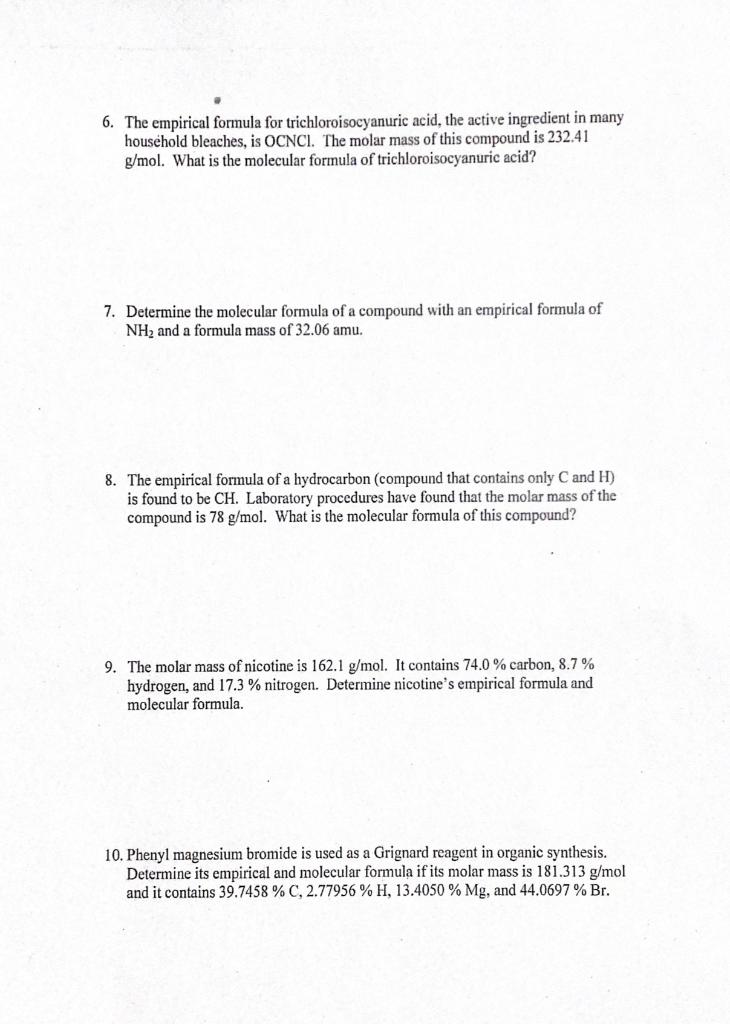 Solved 6. The empirical formula for trichloroisocyanuric | Chegg.com