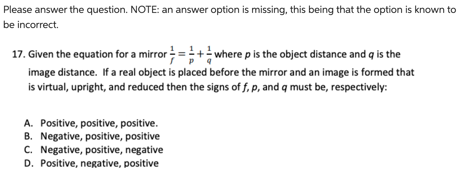 Solved Please answer the question. NOTE: an answer option is | Chegg.com