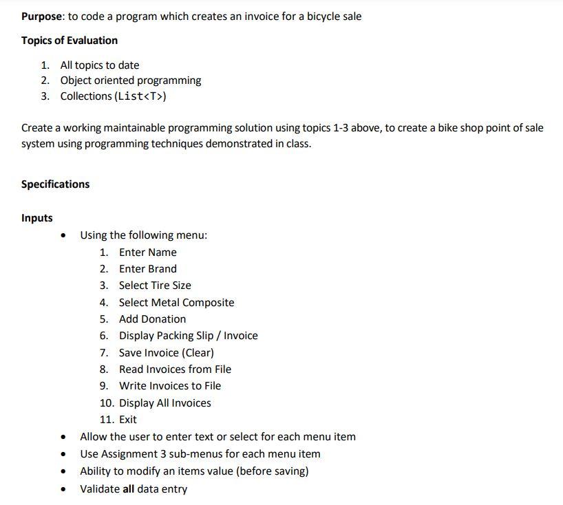 Solved Purpose: to code a program which creates an invoice | Chegg.com