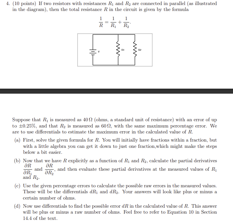 Solved 4. (10 points) If two resistors with resistances R1 | Chegg.com