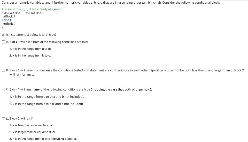 Solved Consider a numeric variable x, and 4 further numeric | Chegg.com