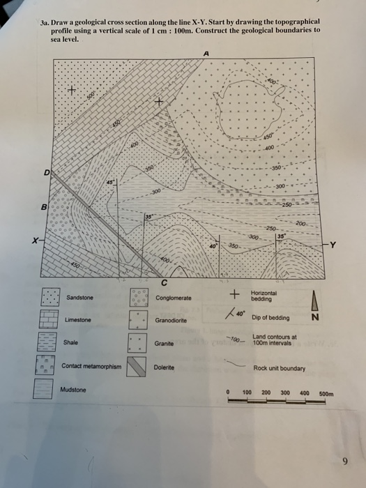 Solved 3a. Draw a geological cross section along the line | Chegg.com
