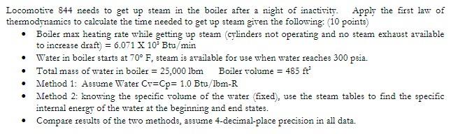 Locomotive 844 needs to get up steam in the boiler | Chegg.com