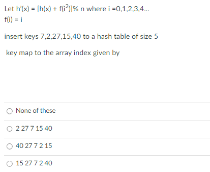 Solved Let h'(x)=[h(x)+f(i2)]%n ﻿where | Chegg.com