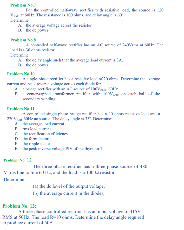 Solved Problem No.7 For the controlled half-wave rectifier | Chegg.com