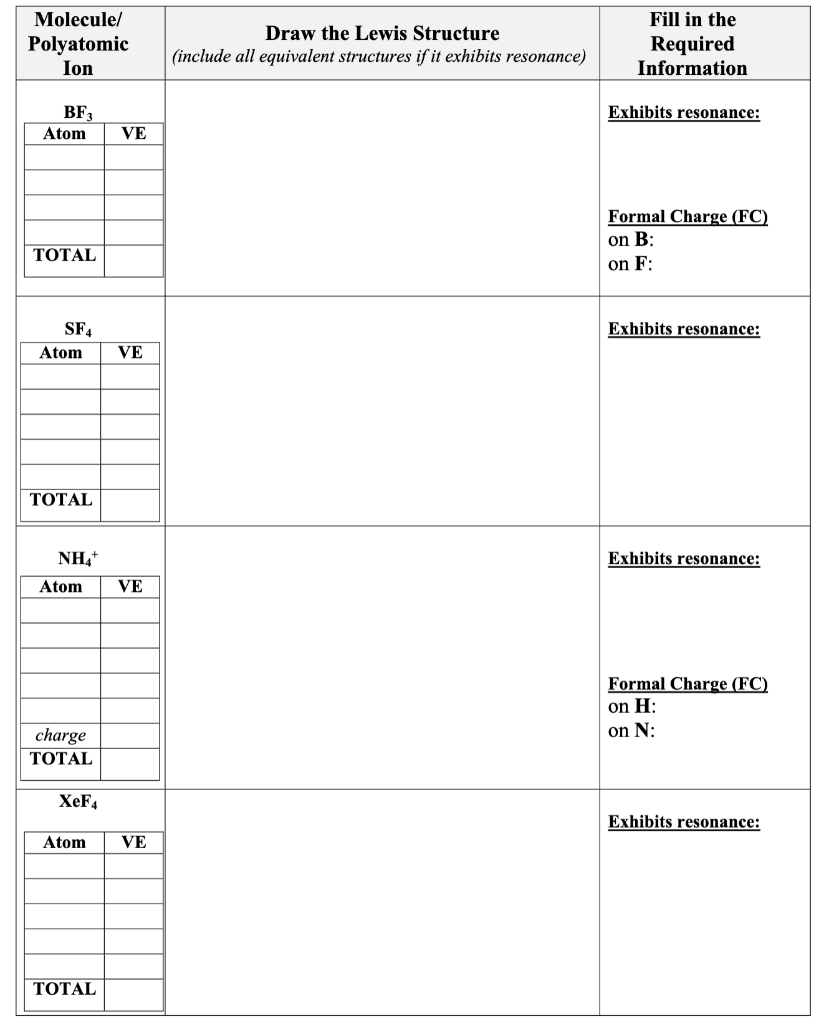 Solved Molecule/ Polyatomic Ion Draw the Lewis Structure | Chegg.com